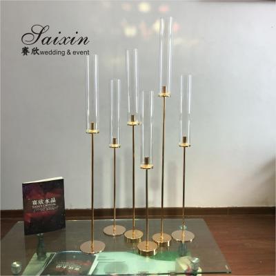 China Gold Brass Candlestick Holder 27 to 43 Inch Wedding Decoration Accessories Metal Glass for sale