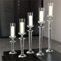 China Crystal Pillar Candle Holders Set Wedding Decoration Clear Glass 9-21 Inches for sale
