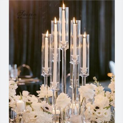 China 5 Arms Crystal Candelabra 132cm Tall Wedding Centerpiece Floating Candle Holder Clear Black for sale