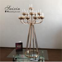 China 16 Arm Gold Metal and Crystal Candelabra Tall 140cm Wedding Centerpiece Decor for sale