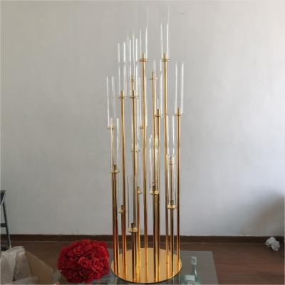 China 20 Holder Gold Modern Crystal Candlesticks Large Wedding Event Table Decoration for sale