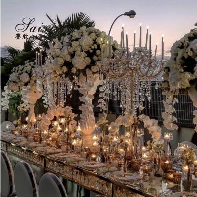 China 15 Arm Luxury Crystal Candelabra for Wedding Centerpieces - 130cm Height × 75cm Width - Gold/Silver Metal Frame for sale