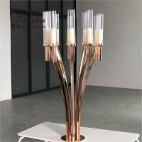 China 10 Curved Arms Crystal Candelabra Wedding Centerpiece Tall Gold 130cm for sale