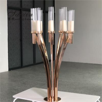 China 10 Curved Arms Crystal Candelabra Wedding Centerpiece Tall Gold 130cm for sale