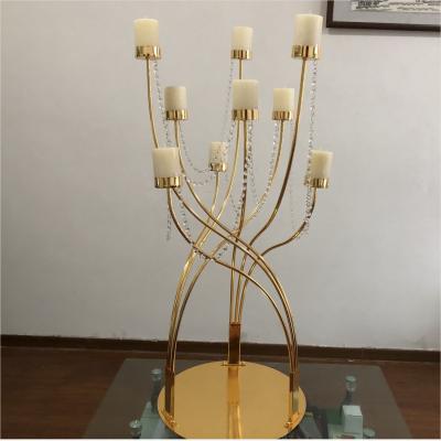 China ZT-380 9-Arm Gold Metal Candelabra with Crystal Accents - 140cm Height × 55cm Width Luxury Wedding Centerpiece for sale