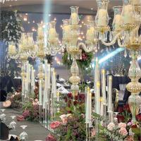 China Gold 6 Arm Cut Glass Candle Holder Candelabra 135 cm Tall Wedding Decoration for sale
