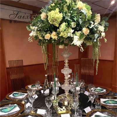 China Crystal Glass Centerpiece Stand 100cm High Gold Clear for Wedding Decor for sale