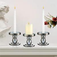 China Wholesale Gray Glass Candle Holder for Wedding Decoration 8.8cm 11.5cm 14cm for sale