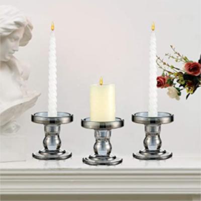 China Wholesale Gray Glass Candle Holder for Wedding Decoration 8.8cm 11.5cm 14cm for sale