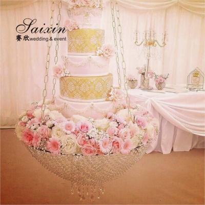 China Elegant Hanging Crystal Cake Stand 80cm Clear Glass Wedding Decoration Centerpiece for sale