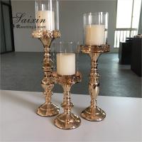 China Wholesale Iron Lace Votive Candle Holder Set Gold 34cm 45cm 51cm Wedding Table Centerpiece for sale