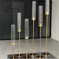 China Gold Hurricane Candle Holder Set 6 Sizes 60-110cm Metal Glass Wedding Table Decoration for sale
