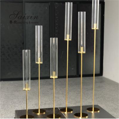 China Gold Hurricane Candle Holder Set 6 Sizes 60-110cm Metal Glass Wedding Table Decoration for sale