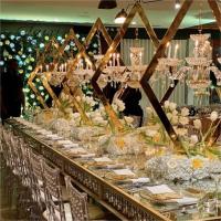 China Crystal Gold Candelabra Centerpiece 125cm Height 90cm Width for Wedding Table Decor and Event Lighting for sale
