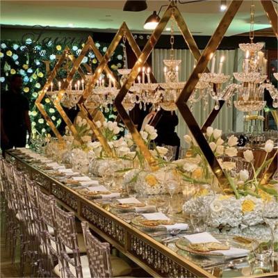 China Crystal Gold Candelabra Centerpiece 125cm Height 90cm Width for Wedding Table Decor and Event Lighting for sale