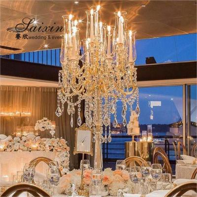 China 13 Arms Gold Metal Candelabra Wedding Centerpiece 130cm H 68cm W for sale