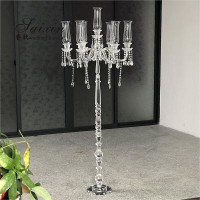 China Tall Floor Standing Crystal Candelabra 175cm Clear Glass Wedding Decoration for sale