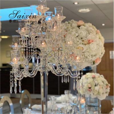 China Crystal 17 Arm Candelabra 110 cm Tall Wedding Decor Votive Candle Holder Gold Silver for sale
