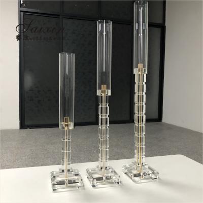 China Square Crystal Column Candle Holder 57cm 71cm 81cm Wedding Home Decoration Flower Stand Gold Silver Black for sale