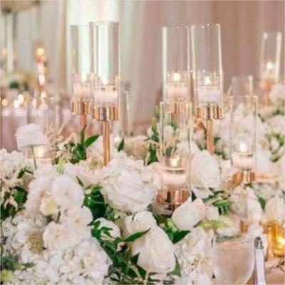 China Gold Metal Candlestick Set 3 Piece 54cm 41cm 34cm Wedding Home Decoration for sale