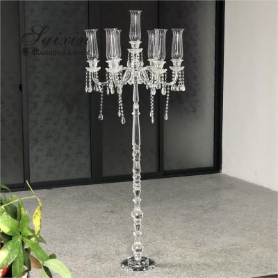 China Clear Crystal Floor Standing Candelabra 175cm Tall Wedding Decoration for sale