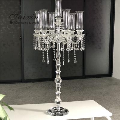 China Custom Crystal Candle Holder 128cm 7 Arms Long Stem Wedding Centerpiece Decoration for sale