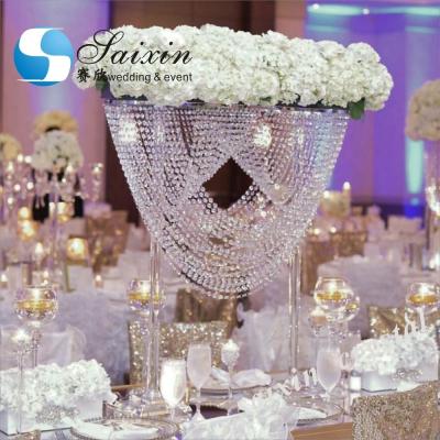 China Large Crystal Flower Stand Wedding Centerpiece 120cm H x 90cm W Gold Silver Clear for sale