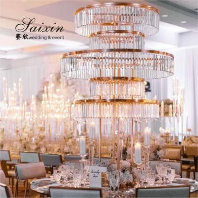 China ZT-553 Saixin Custom Luxury Tall Five Tier Circle Crystal Centerpiece 180cm Gold Silver for sale