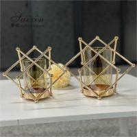 China Wholesale Gold Candle Holder Wedding Centerpiece Metal Glass 17cm 20cm Event Decor for sale