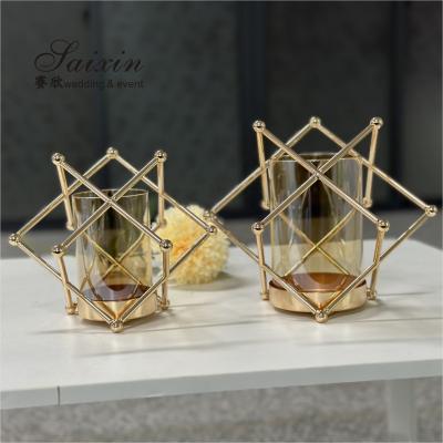 China Wholesale Gold Candle Holder Wedding Centerpiece Metal Glass 17cm 20cm Event Decor for sale