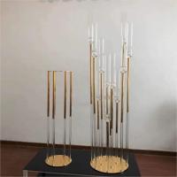 China ZT-526 12 Arm Gold Bling Wedding Candelabra Centerpiece 160cm with Clear Candle Holders for sale