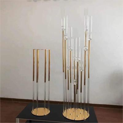 China ZT-526 12 Arm Gold Bling Wedding Candelabra Centerpiece 160cm with Clear Candle Holders for sale