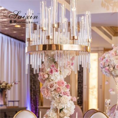 China Gold Crystal Candelabra 100cm Tall Wedding Candle Holder for Table Decoration for sale