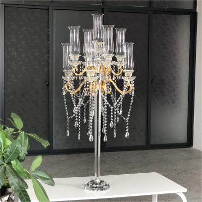 China Gold Tall Crystal Candelabra Centerpiece 130cm Wedding Decoration ZT-267G for sale