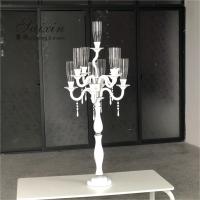 China ZT-077W Crystal Glass Candelabra Wedding Centerpiece 130cm Tall White Decorative for sale