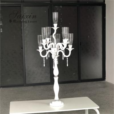 China ZT-077W Crystal Glass Candelabra Wedding Centerpiece 130cm Tall White Decorative for sale