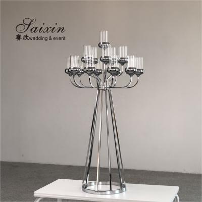 China ZT-398 15 Arm Silver Metal Wedding Table Candle Stand 140cm H x 70cm W for sale