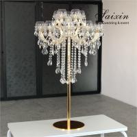 China 15 Arms Gold Crystal Candelabra 130cm Tall Wedding Table Centerpiece Decoration for sale