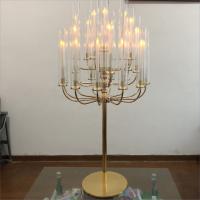 China Gold Metal Candelabra 130cm Tall 25 Arms Wedding Decoration with Glass Chimney for sale