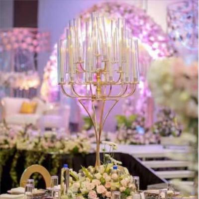 China ZT-361 25 Arm Wedding Metal Candelabra with Glass Cylinder 150cm Gold Silver Black for sale