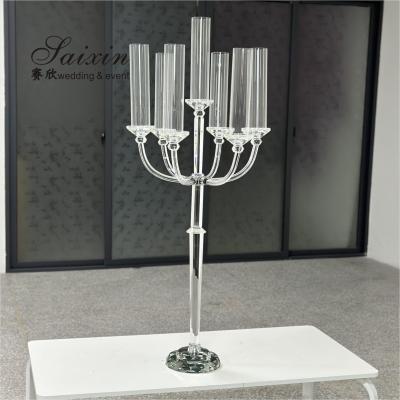 China New design 7 arms crystal candle holder for wedding table decor for sale