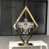 China ZT-407 Gold Diamond Stand with Hanging Crystal Candles Holder 125 cm Wedding Centerpiece for sale