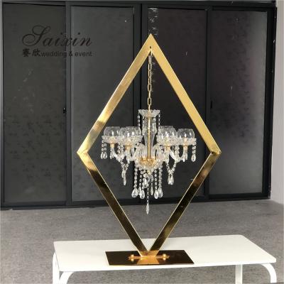 China ZT-407 Gold Diamond Stand with Hanging Crystal Candles Holder 125 cm Wedding Centerpiece for sale