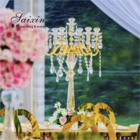 China ZT-303B 7 Arm Gold Candelabra 100cm Tall Crystal Metal Wedding Table Centerpiece for sale