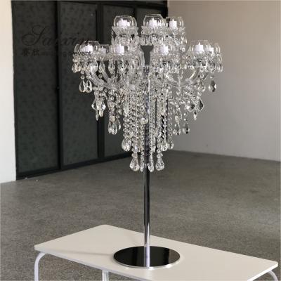 China Luxury 15 Head Crystal Beaded Candle Stand 126cm for Wedding Table Centerpieces for sale