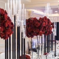 China Wholesale Long Stem Black Crystal Candelabra 150cm for Wedding Centerpiece for sale