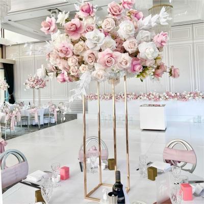 China ZT-369 Square Gold Metal Flower Stand 100cm Tall for Wedding Decoration for sale