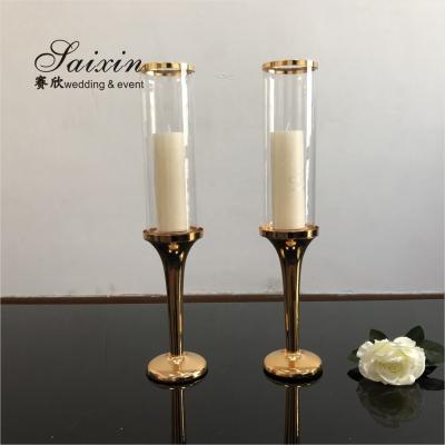China ZT-014G Single Crystal Golden Metal Candles Holder 45cm Height Wedding Centerpieces with 20pc Carton Packaging for sale