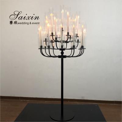 China ZT-361B 25-Arm Black Metal Candelabra 150cm Tall Wedding Table Centerpiece for sale