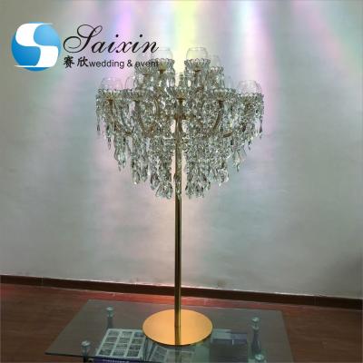 China Saixin ZT-325L 18 Arms Crystal Candelabra Flower Stand 135cm H Wedding Centerpiece for sale